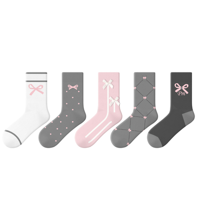 PRIMEET/派米蝴蝶结袜子女中筒袜春夏运动miu系波点棉袜长筒袜棉