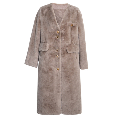 罗衣环保皮草时尚纯色毛呢外套