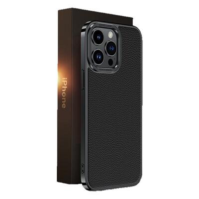 适用苹果14/13新款电镀真皮外壳