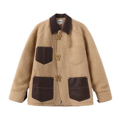 FORDARE/福蝶24秋冬工装皮拼接尼外套