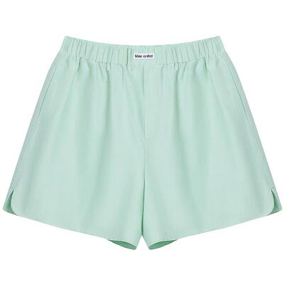 BLUE ERDOS26夏季新品休闲宽松桑蚕丝混纺度假风小开叉乳绿色短裤
