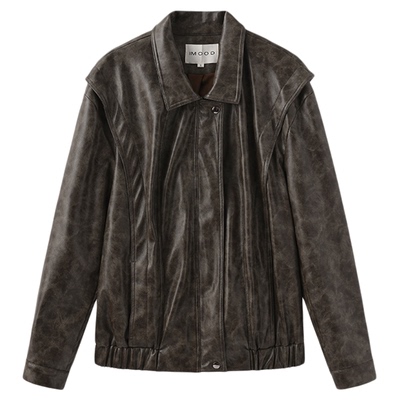 310MOOD拼接叠肩皮夹克