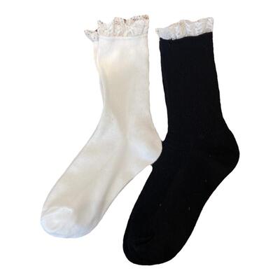 个性女棉质甜美花边堆堆袜