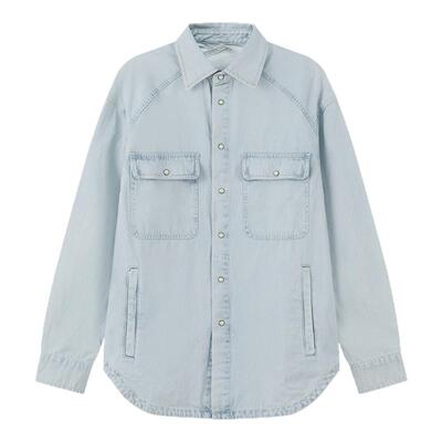 阿玛尼男士薄款休闲长袖牛仔衬衫