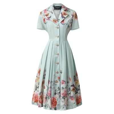 小众气质复古连衣裙衬衫裙蓝色