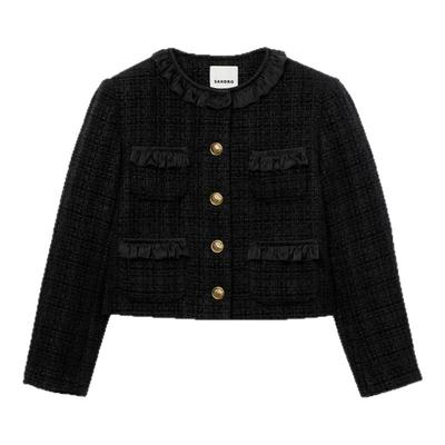 SANDRO女装法式花边领花呢外套