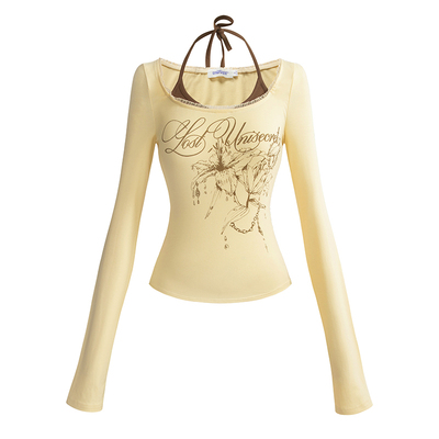 UNIFREEPLUS大码黄色U领长袖T恤