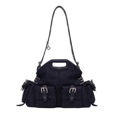 季末6折Maje2025秋冬款女包法式时尚深蓝色多口袋四叶草挂坠背包