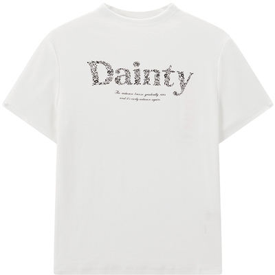 【商场同款】乐町字母印花半高领短袖T恤春季新款打底衫C1CNF3434