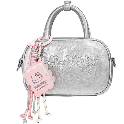 TOUTOUhellokitty三丽鸥联名新款银色保龄球包女生单肩手提通勤包