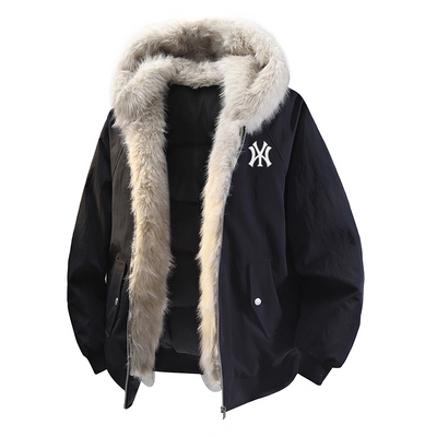 座山雕毛领羽绒服男士连帽外套