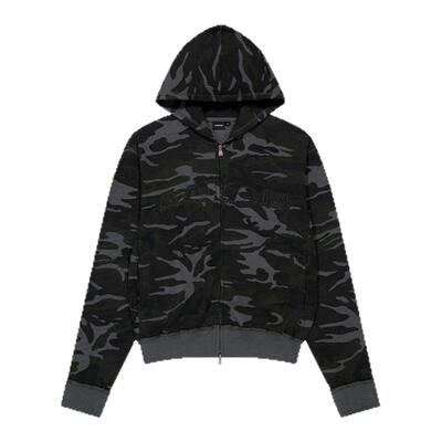 时尚通勤迷彩华夫格连帽拉链外套