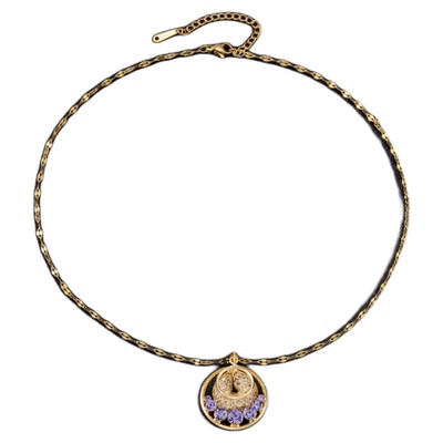 微镶圆形紫色水晶项链短款