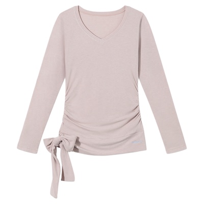 PSO Brand女装不规则下摆系带针织修身V领上衣长袖内搭打底衫薄款