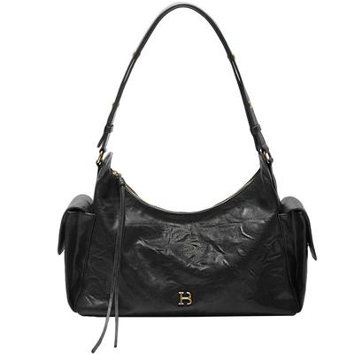 百丽包包女2025新款植鞣大容量手抓纹HOBO饺子单肩斜挎腋下包X743