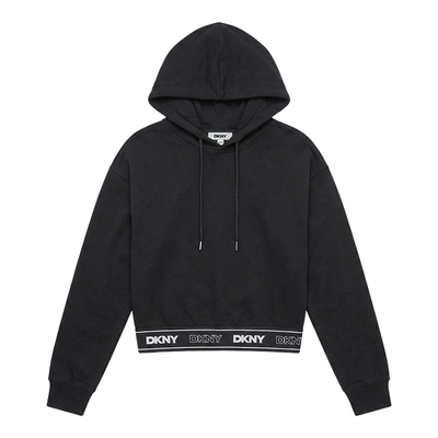 100%棉短款连帽卫衣印花黑色时尚