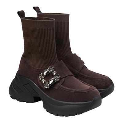 艾芙伊迪2024冬银色厚底运动袜靴