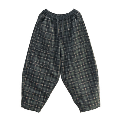 阔腿裤大码格子加绒厚牛仔九分裤