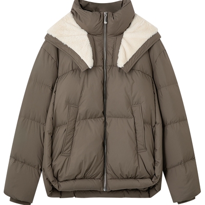 Juicy Couture橘滋春夏新款90白鸭绒保暖外套泡芙毛绒领羽绒服女