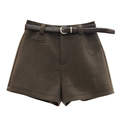 高腰短裤女冬季显瘦呢子A字阔腿