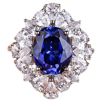 3.7克拉豪华培育蓝宝石戒指女