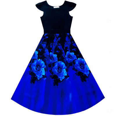 圆领短袖复古雪纺碎花大摆长裙子