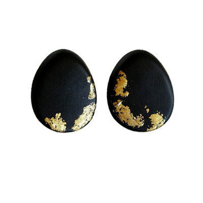 Dopamine Vault」年棠.新中式几何黑檀木金箔小众气质文艺耳钉女