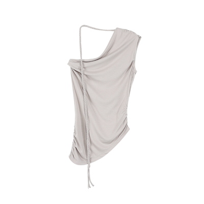 pusumede 清冷美人 不对称斜肩吊带女设计感小众无袖露肩背心上衣