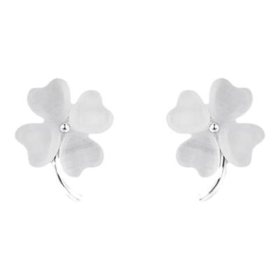 925纯银猫眼石四叶草耳钉养耳洞