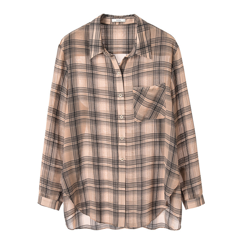 EKOOL定制轻薄防晒格子衬衫女夏季新款宽松慵懒风衬衣外套防晒衣_虎窝淘