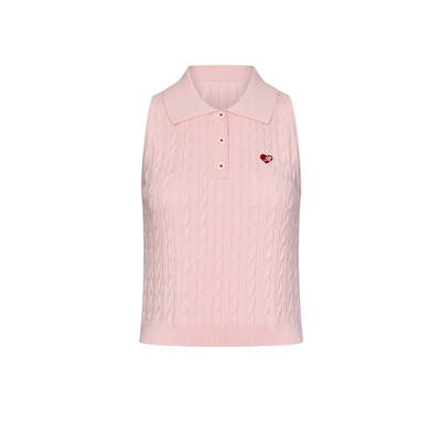 UR&DC2026春季新款休闲绞花刺绣半开襟无袖背心针织衫女短款上衣