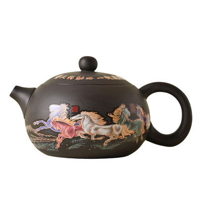 紫砂马到成功变色茶壶一壶二杯