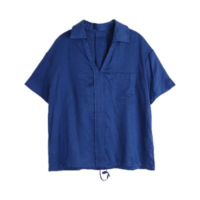 亚麻短袖衬衫宽松下摆抽绳松弛感