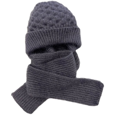 毛线帽女编织围巾一体加绒加厚