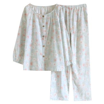 圆领睡衣女纯棉纱甜美春秋家居服