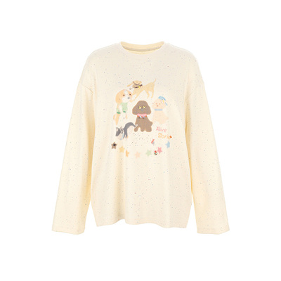 wanatry花纱卡通小狗钉珠T恤