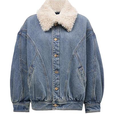ONLY百搭牛仔翻领落肩宽松棉服