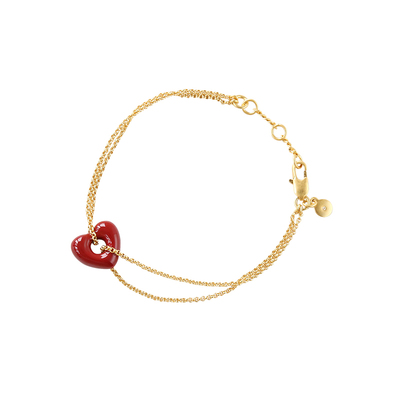 铜镀金红色珐琅彩爱心法式手链