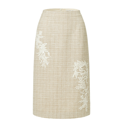 VGRASS手工定位珠绣粗花呢半裙