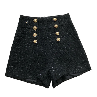 高腰小香风百搭短裤双排扣裤子