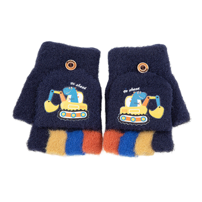 儿童手套冬季宝宝翻盖毛绒半指套