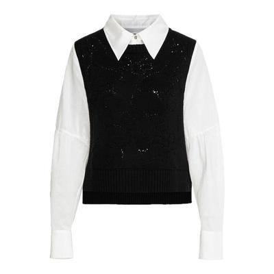 HPLY荷比俪春季新款女黑白撞色宽松版型衬衫套头假两件上衣