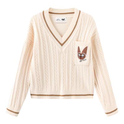 innplanet25秋冬新款学院风复古百搭撞色V领针织套头衫PM31KN870A