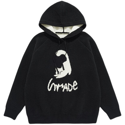 LRMADE23AW猫咪图案连帽针织衫