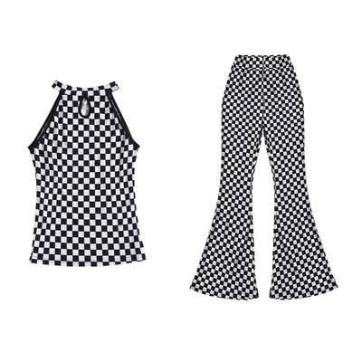 大码女装棋盘格印花两件套女