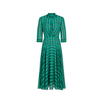 MARYLING蓝绿方格印花连衣裙