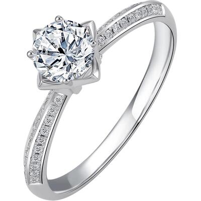 周六福白18K金钻戒天然真钻30分钟爱一生璀璨au750单镶钻石送女友