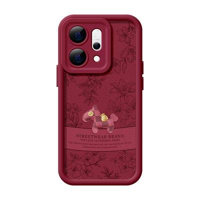 适用opporeno14手机壳女款reno12pro+保护套13全包9pro硅胶8防摔reno7se小羊皮oppo软壳6新年11外马年10红色