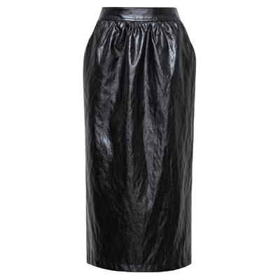 TOP家摩登高腰花苞环保皮半裙