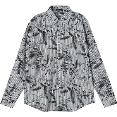 lezora条纹植物印花衬衫